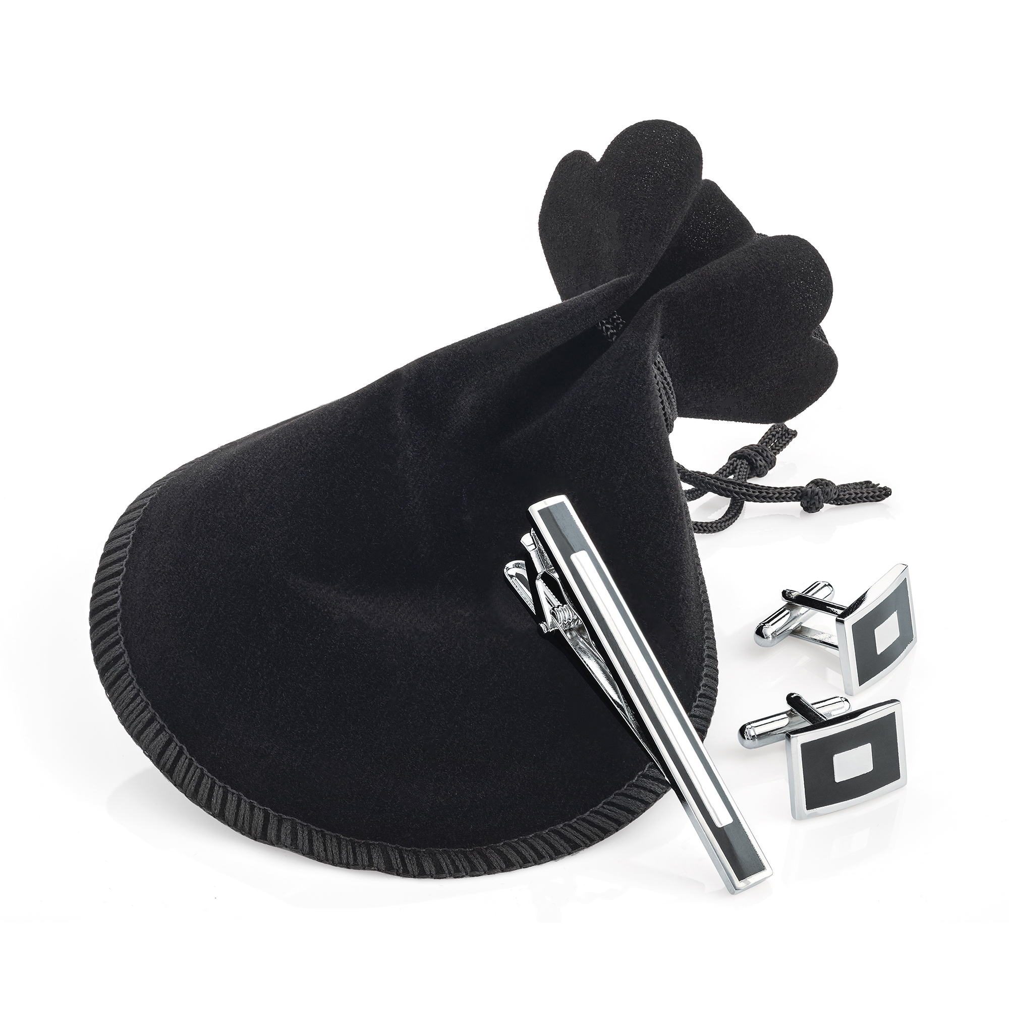 Black Enamel Rectangle Cuff Link & Tie Clip Set – Gemnations