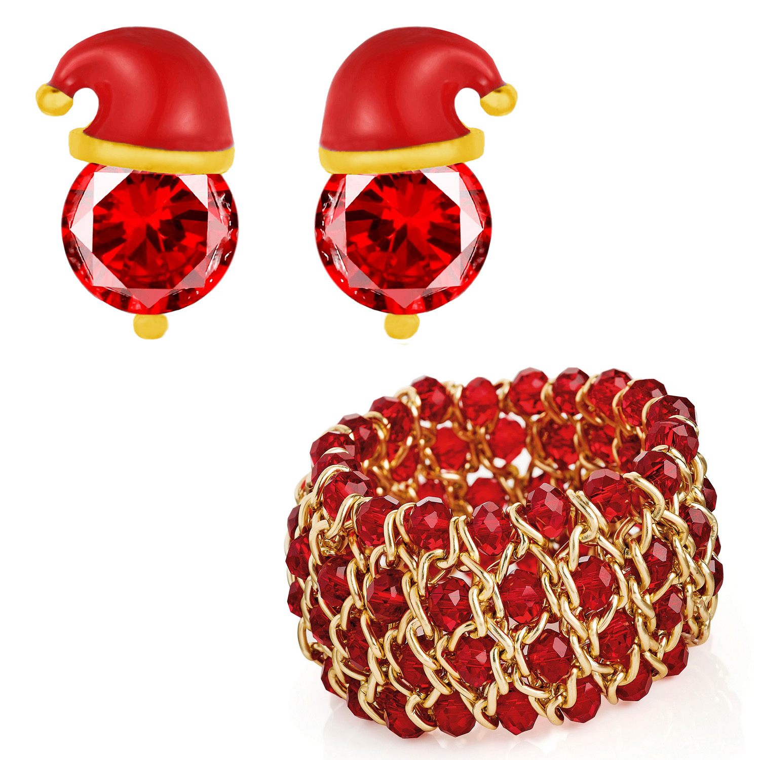 Gold & Red Crystal Santa Hat Earrings & Gold Colour Red Crystal ...